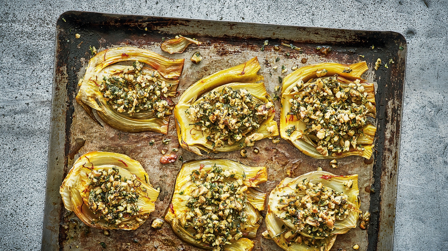 Saffron-infused fennel with walnut & herb crumb | Borough Market