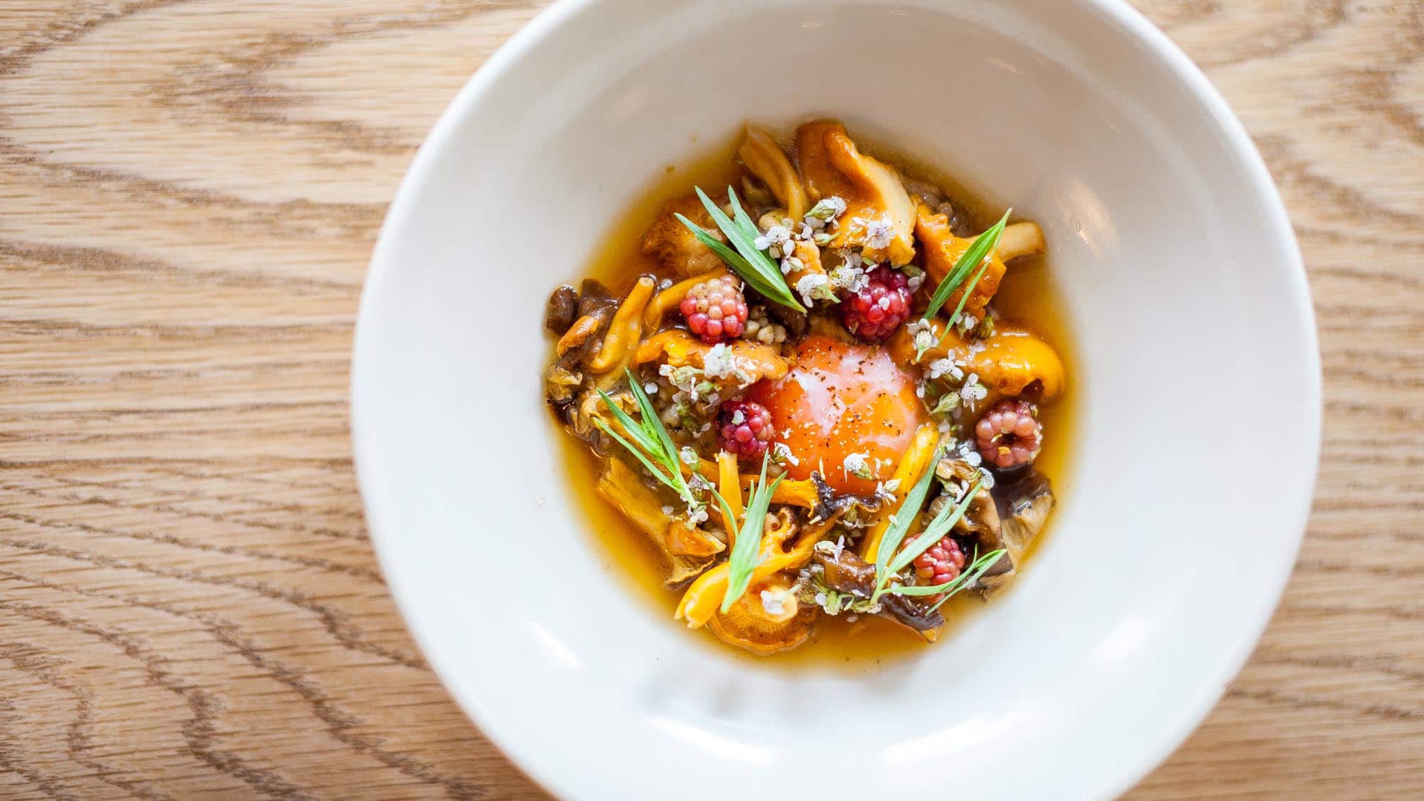 Girolles, chanterelles, brambles & egg | Borough Market