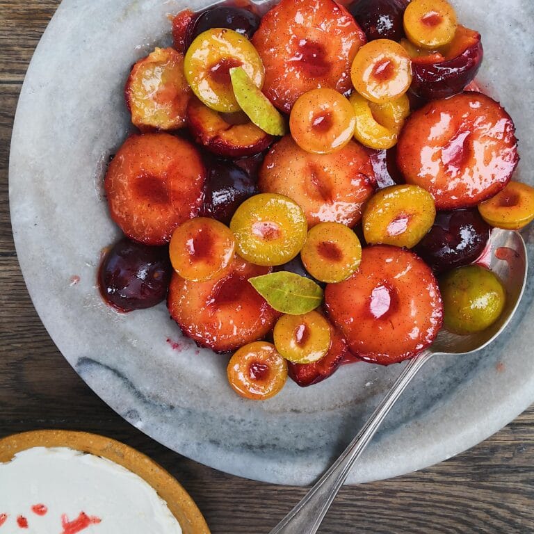 Roast plum pavlova | Borough Market