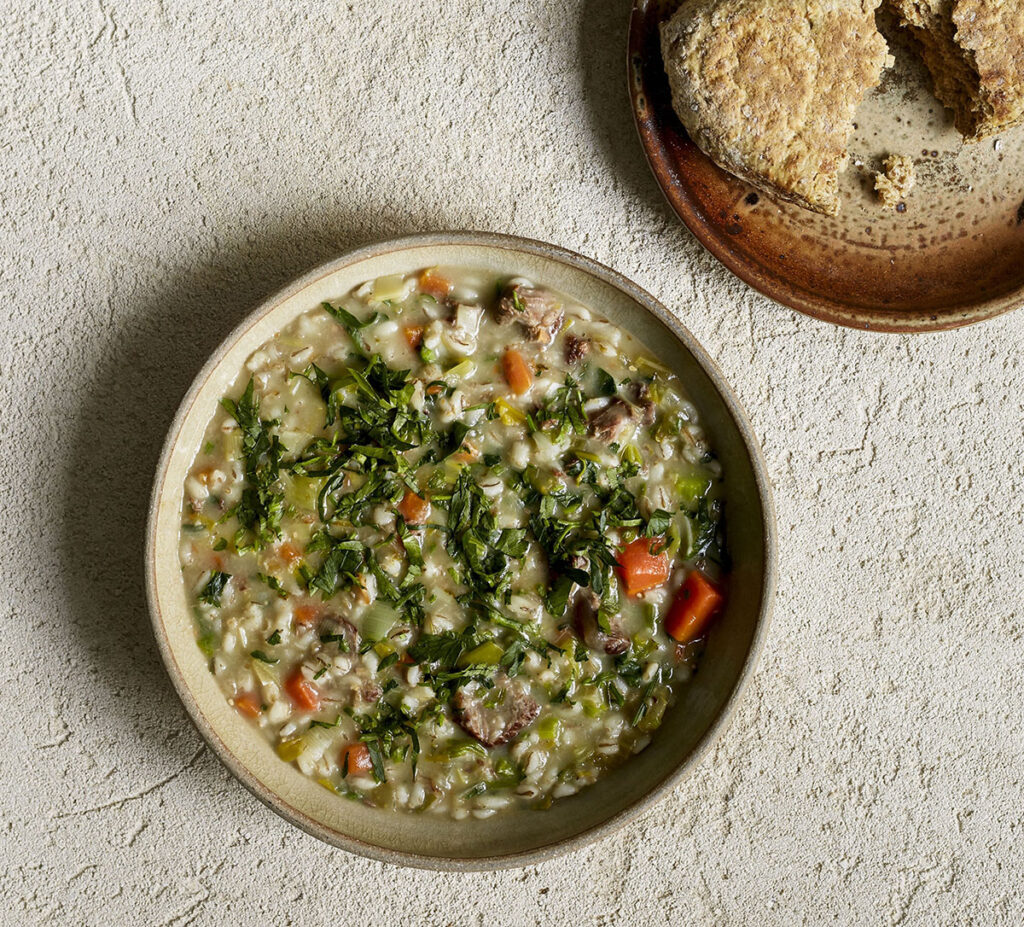 Scrag end of lamb, squash & barley broth | Borough Market