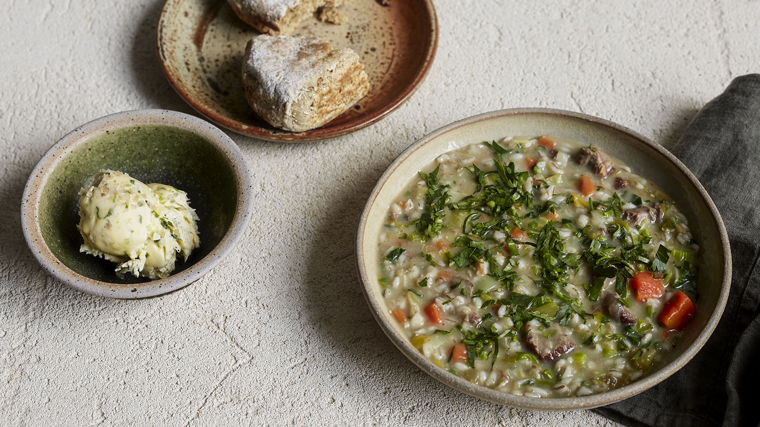 Beef shin & barley broth with treacle farls | Borough Market
